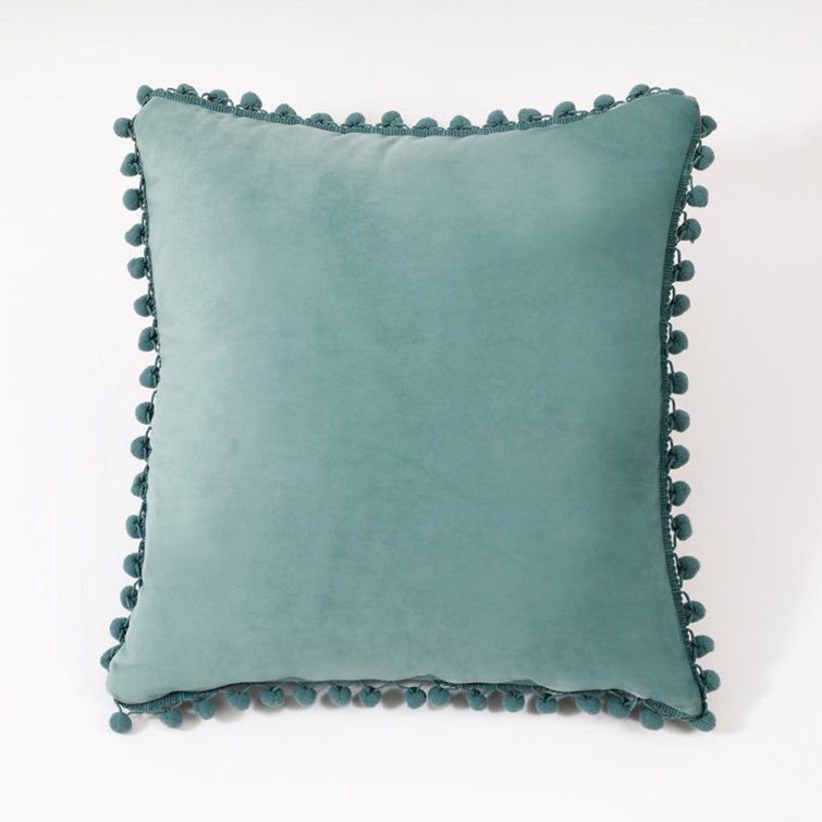 World Menagerie Square Velvet Cushion Cover with Pom Poms | Wayfair.co.uk